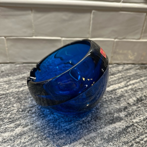 Other | Vtg Viking Thick Heavy Art Glass Orb Sphere Ashtray Cobalt Blue ...